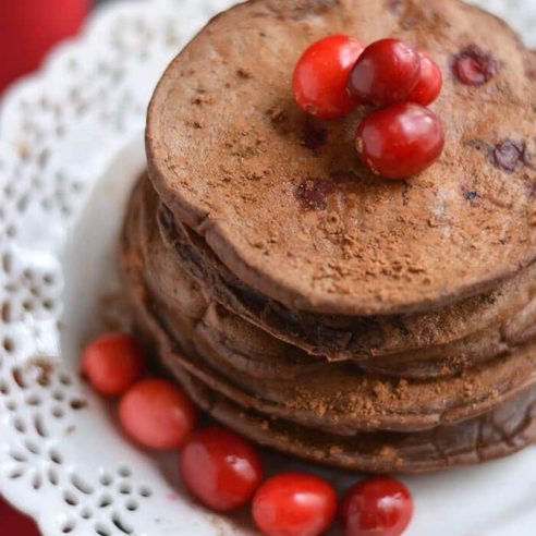 Cranberry Cocoa Pancakes {GF, Low Cal} - Skinny Fitalicious