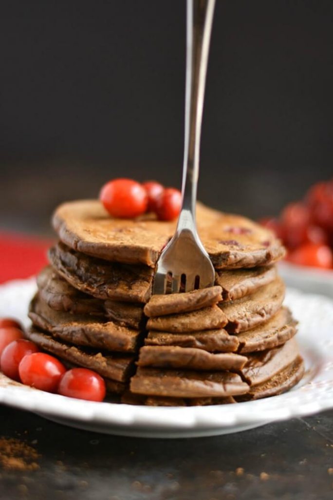Cranberry Cocoa Pancakes {GF, Low Cal} - Skinny Fitalicious