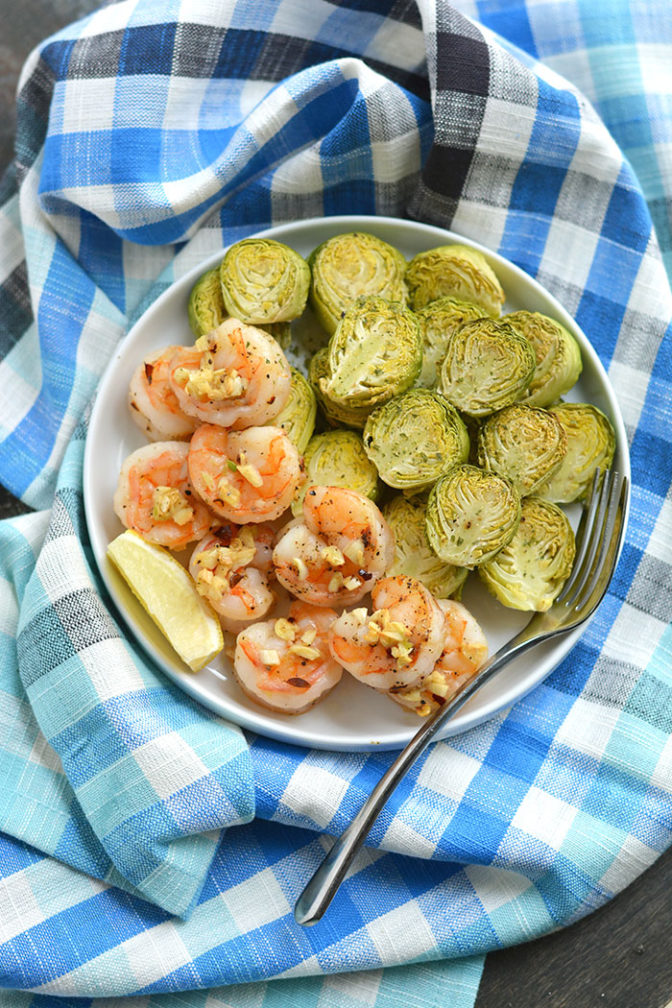 One Pan Lemon Garlic Shrimp & Brussels Sprouts - Skinny Fitalicious®